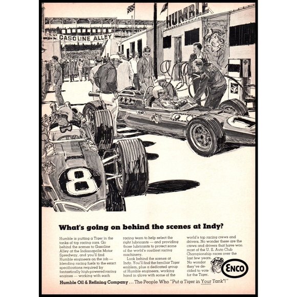 Enco | Art | 968 Enco Tiger Indy 50 Cartoon Vintage Print Ad Humble Oil ...